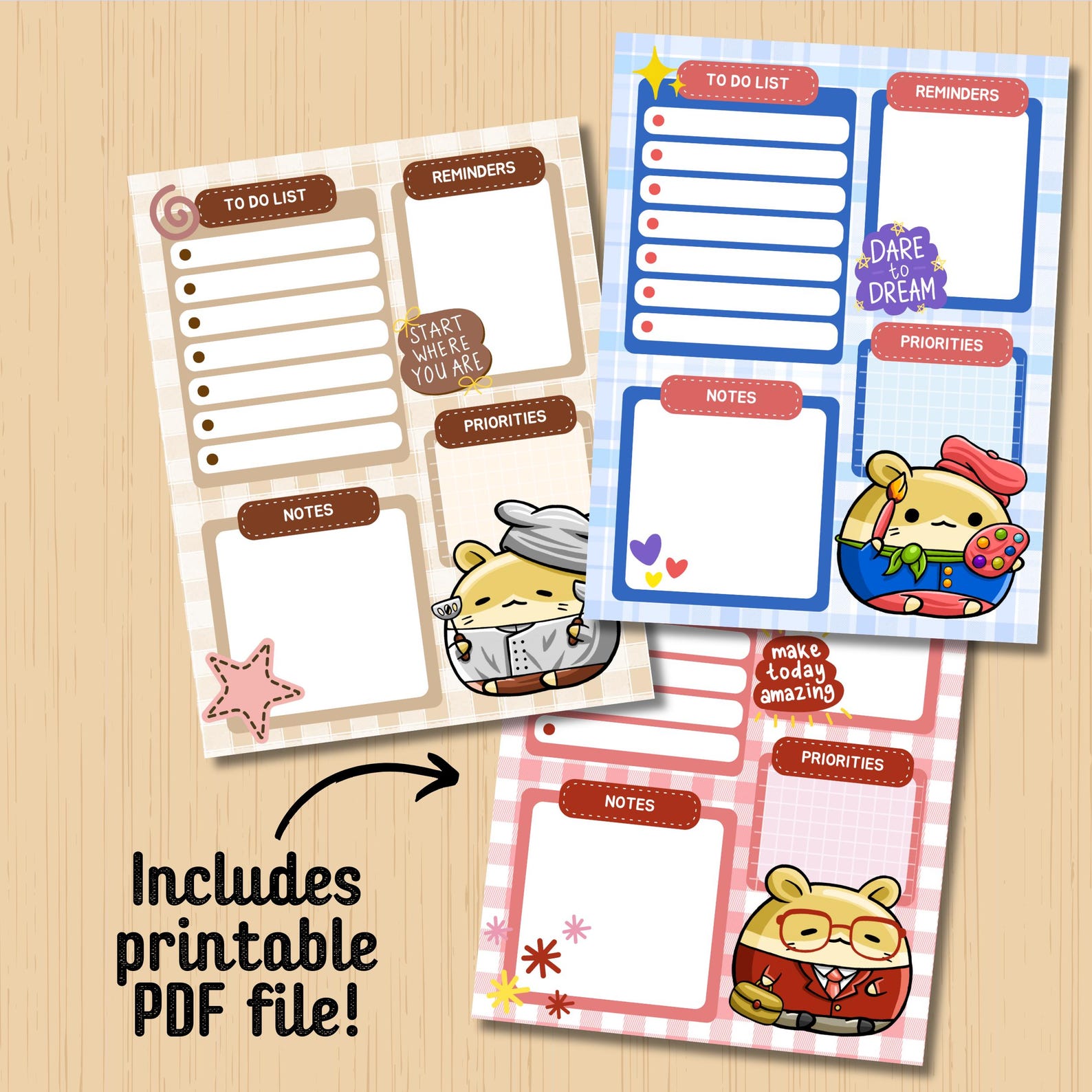 Hamster Planner, Printable Notepad, Kawaii Memo, Daily to Do List ...