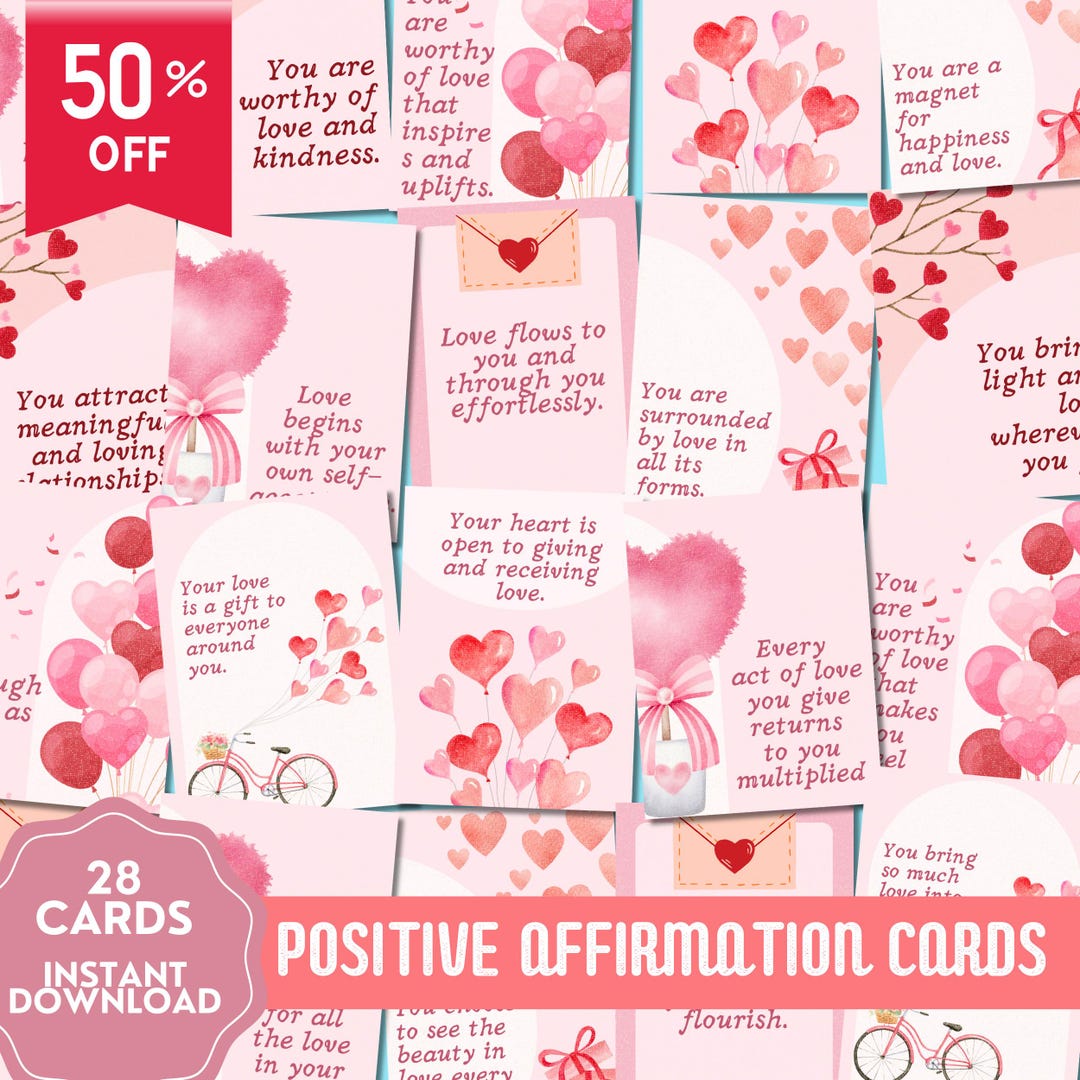 Valentines Positive Affirmation Cards, Affirmation Cards Printable ...