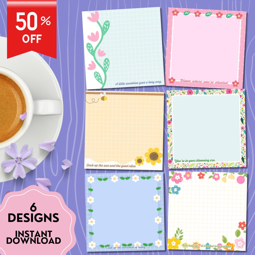 Flowers Print, Printable Notepad, Printable Stationery, Flower Notepad ...