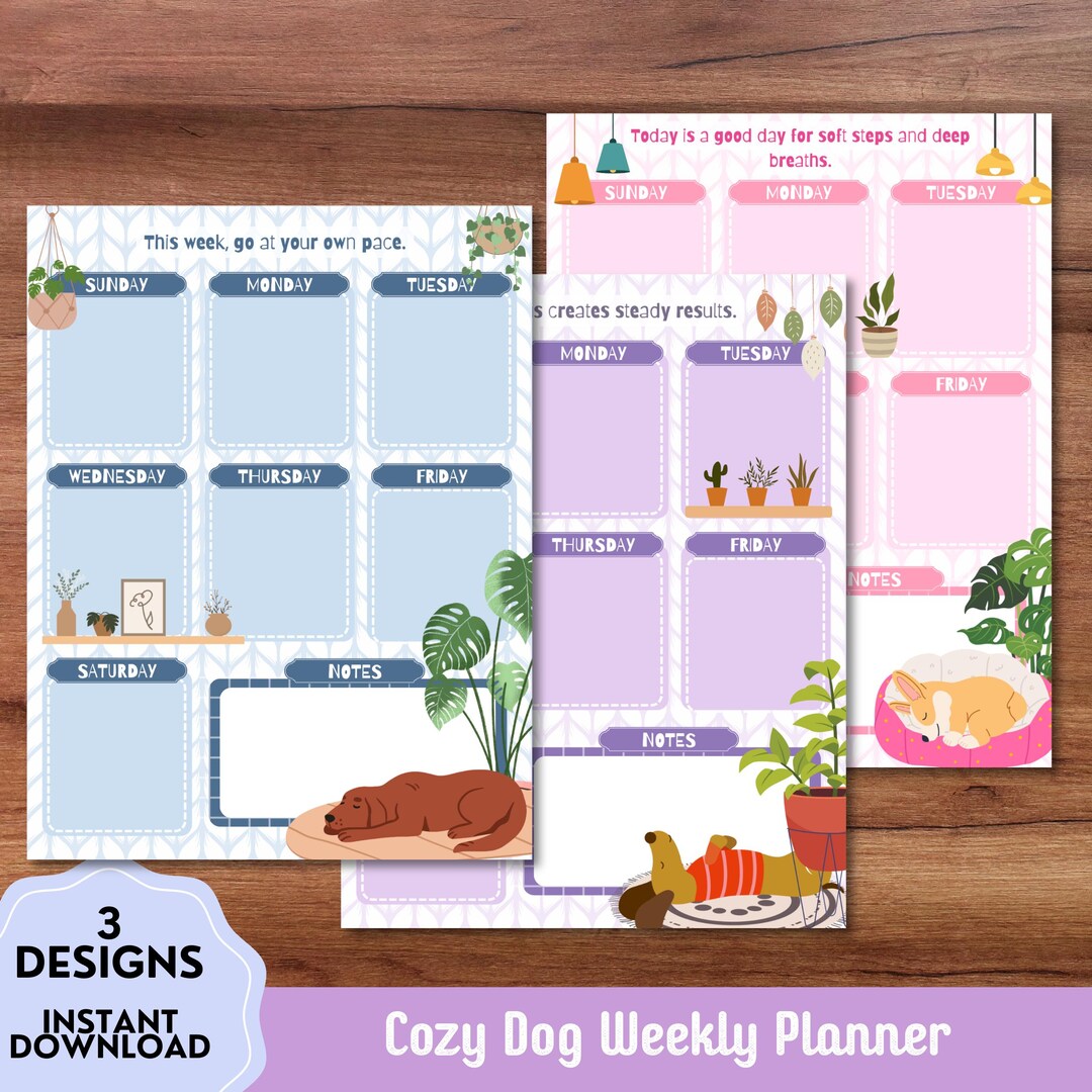 Cozy Dogs Weekly Planner, Printable Notepad, Kawaii Memo, to Do List ...