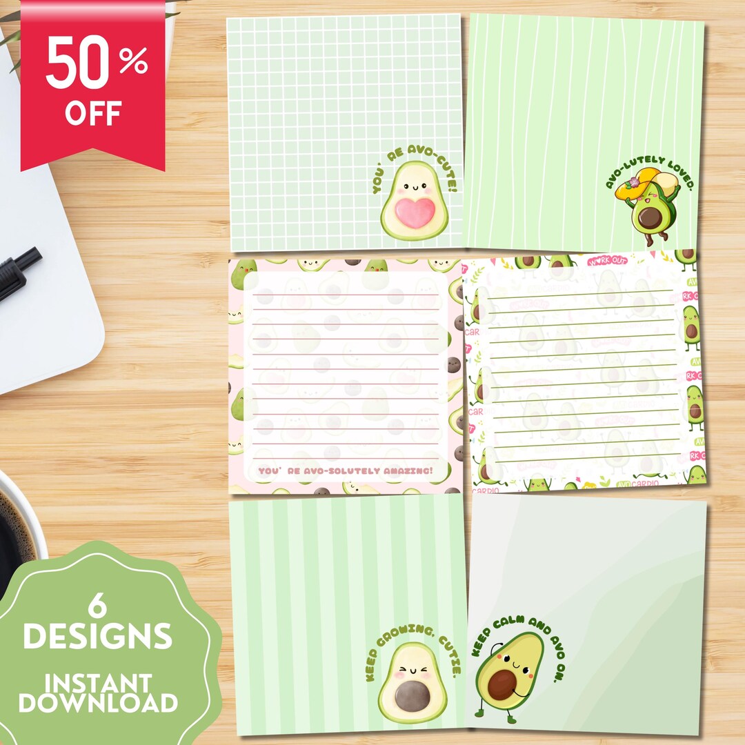 Avocado Notepad, Avocado Printable, Cute Avocado, Printable Notepad ...