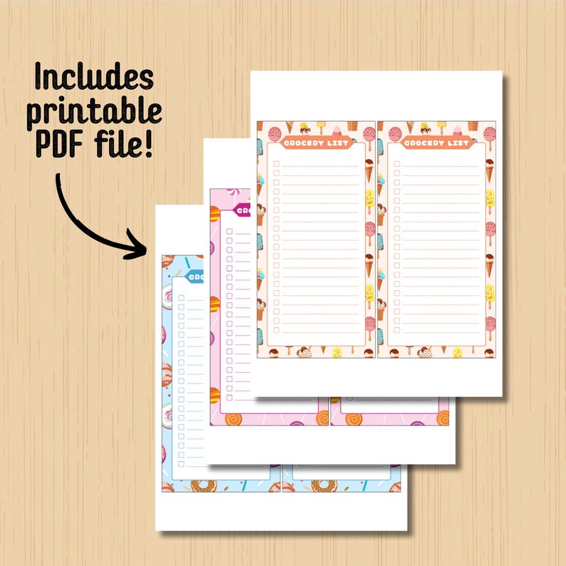 Sweets Grocery List, Printable Notepad , Kawaii Memo, Cute Stationery ...