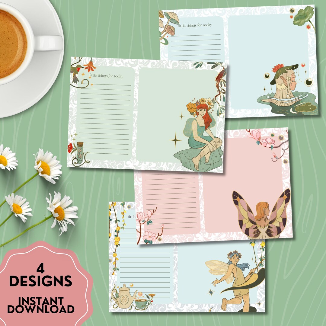 Vintage Fairy Garden Notepad Set, Printable Fairy Notepad, Cute ...