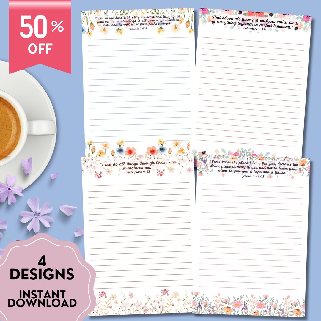 Floral Christian Notepad, Printable Notepad, Kawaii Memo, Bible Verse ...