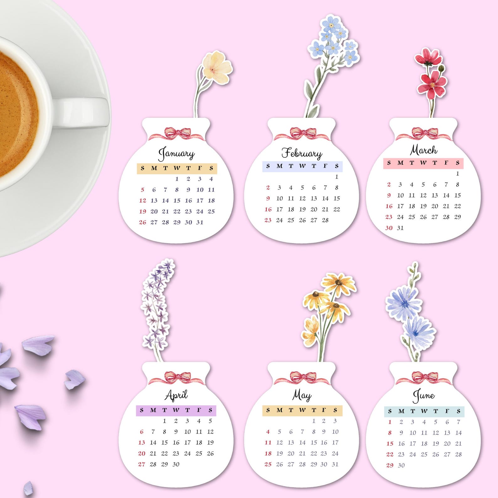 Floral Calendar, Printable Calendar, Cute Calendar, Calendar 2025, Vase ...