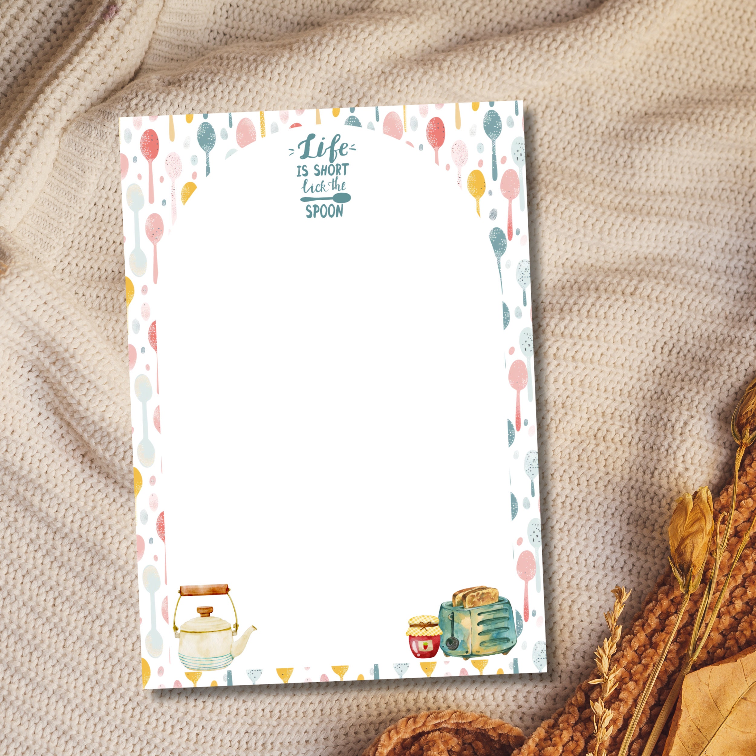 Kitchen Print, Kitchen Printable Notepad, Kawaii Memo, Positive ...