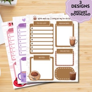 Coffee Printable Notepad, Kawaii Memo Pad, Cute Daily to Do List ...