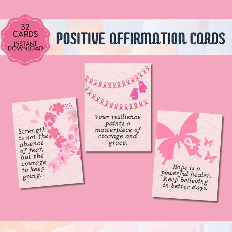 Breast Cancer Awareness Positive Affirmation Cards Printable, Positive ...