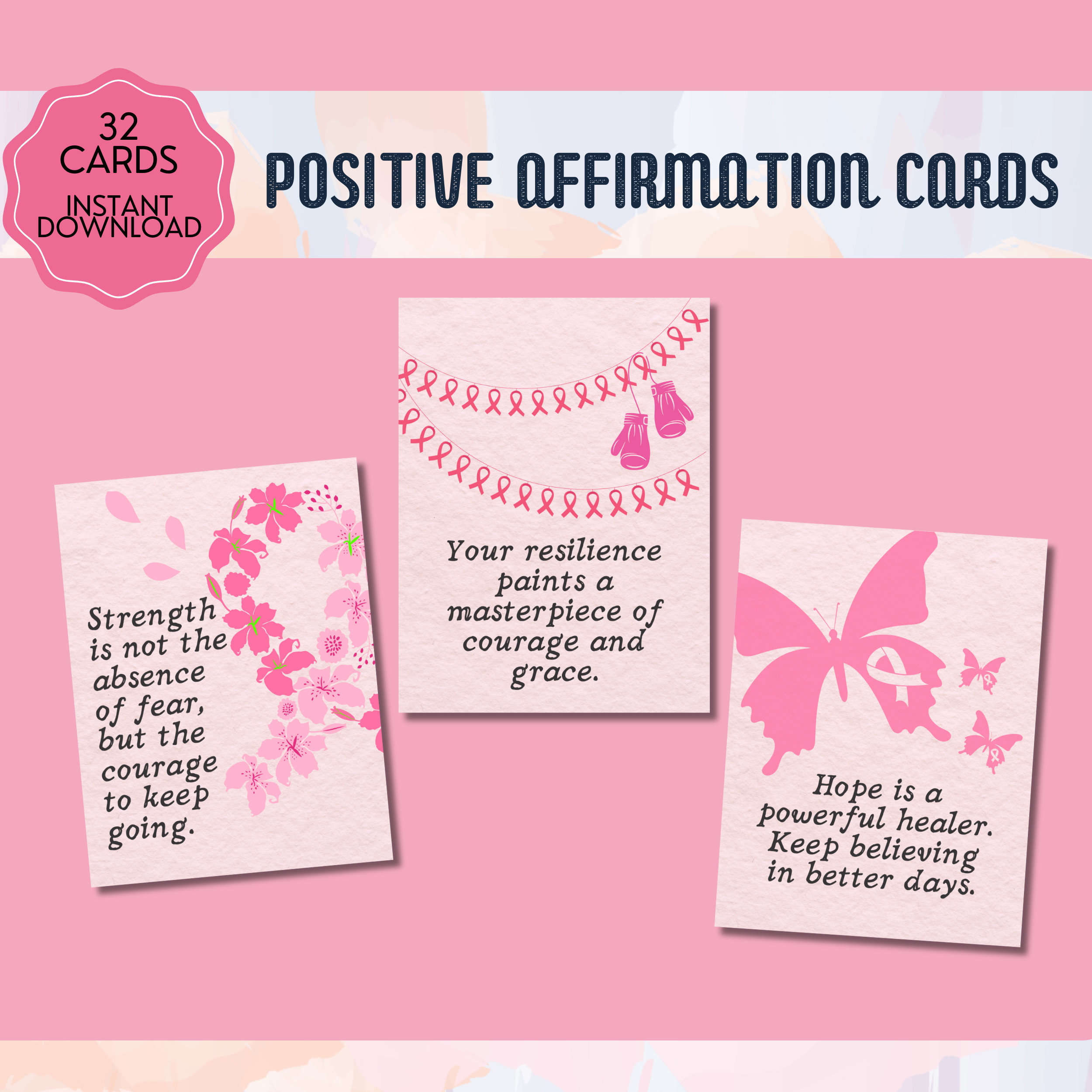 Breast Cancer Awareness Positive Affirmation Cards Printable, Positive ...
