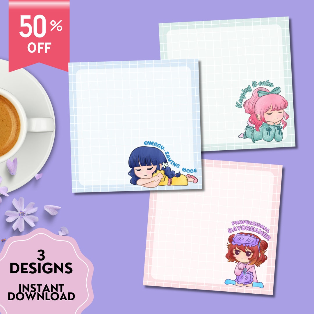 Cozy Girl Printable Notepad, Chibi Memo Pad, Cute Girl Notepad ...