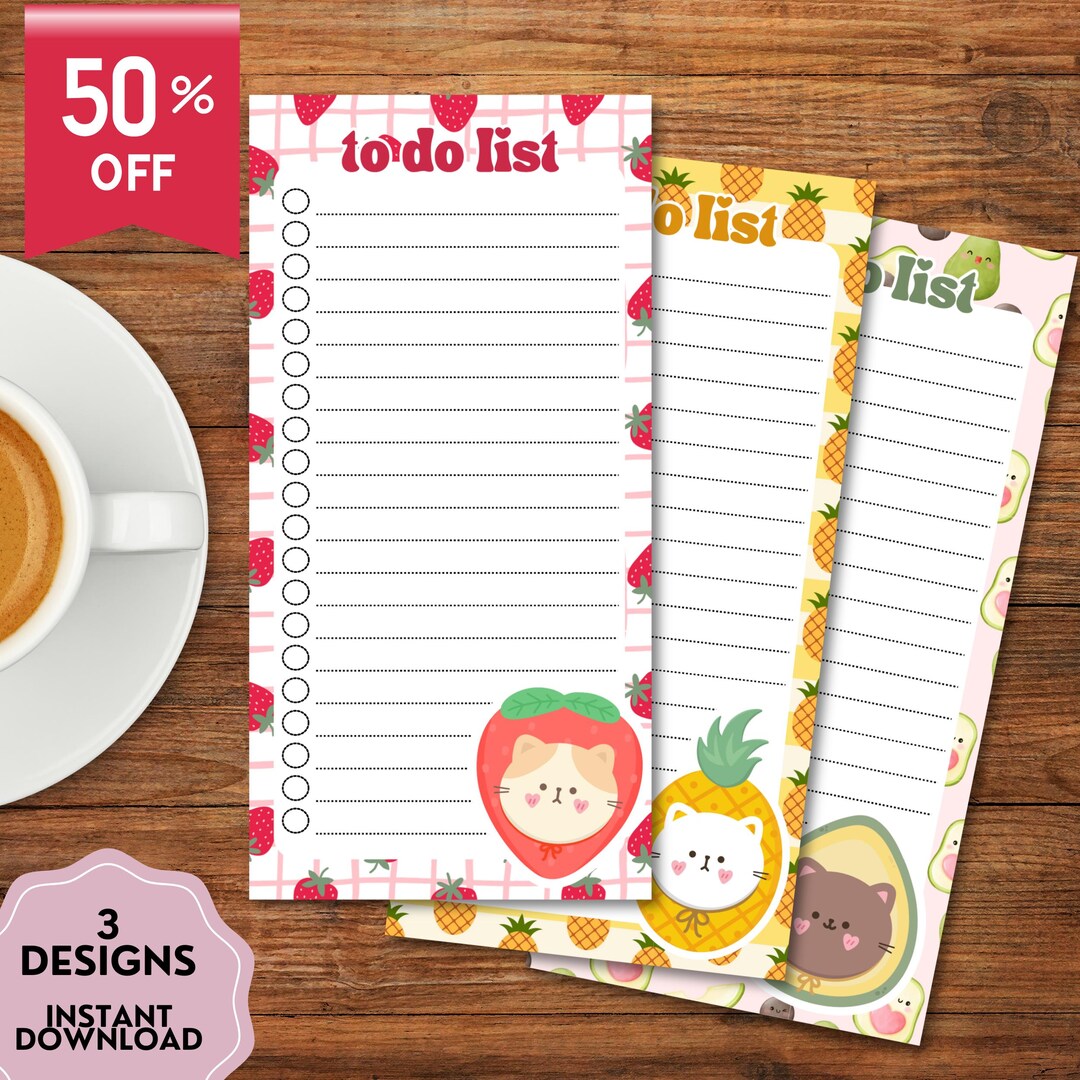 Cute Cat to Do List, Printable Notepad , Kawaii Memo, to Do List, Cute ...