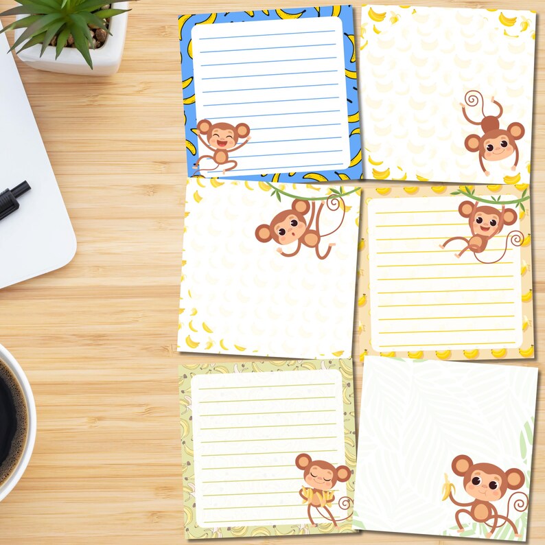 Monkey Notepad, Printable Notepad, Cute Stationery, Printable ...