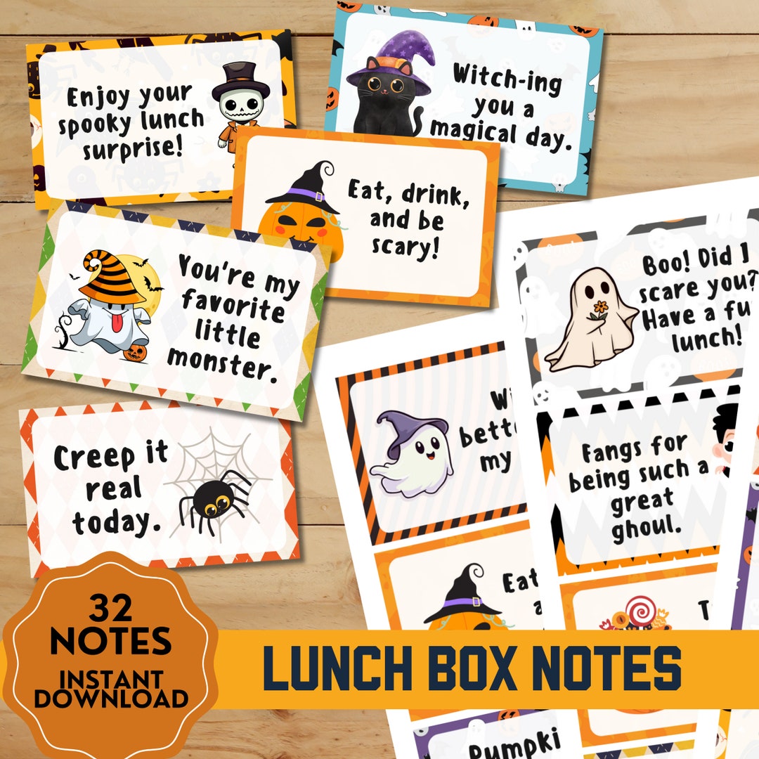 Halloween Lunchbox Notes for Kids, Printable Lunch Box Notes ...