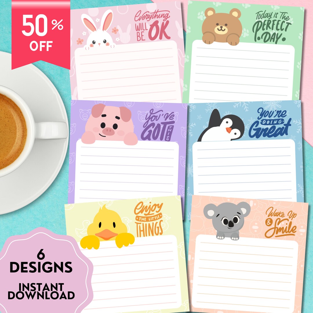 Peeking Cute Animals Printable Memo Pad , Positive Affirmation ...