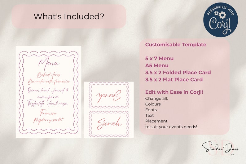 Menu and Place Card Templates Customisable Colourful Wavy Menu & Place ...