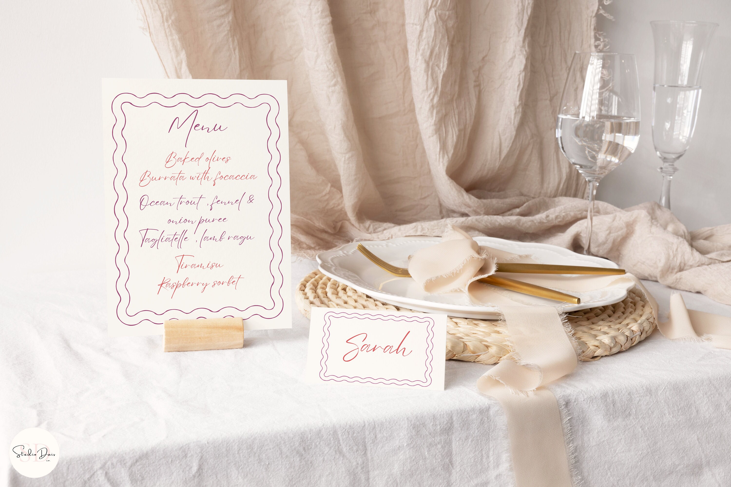 Menu and Place Card Templates Customisable Colourful Wavy Menu & Place ...