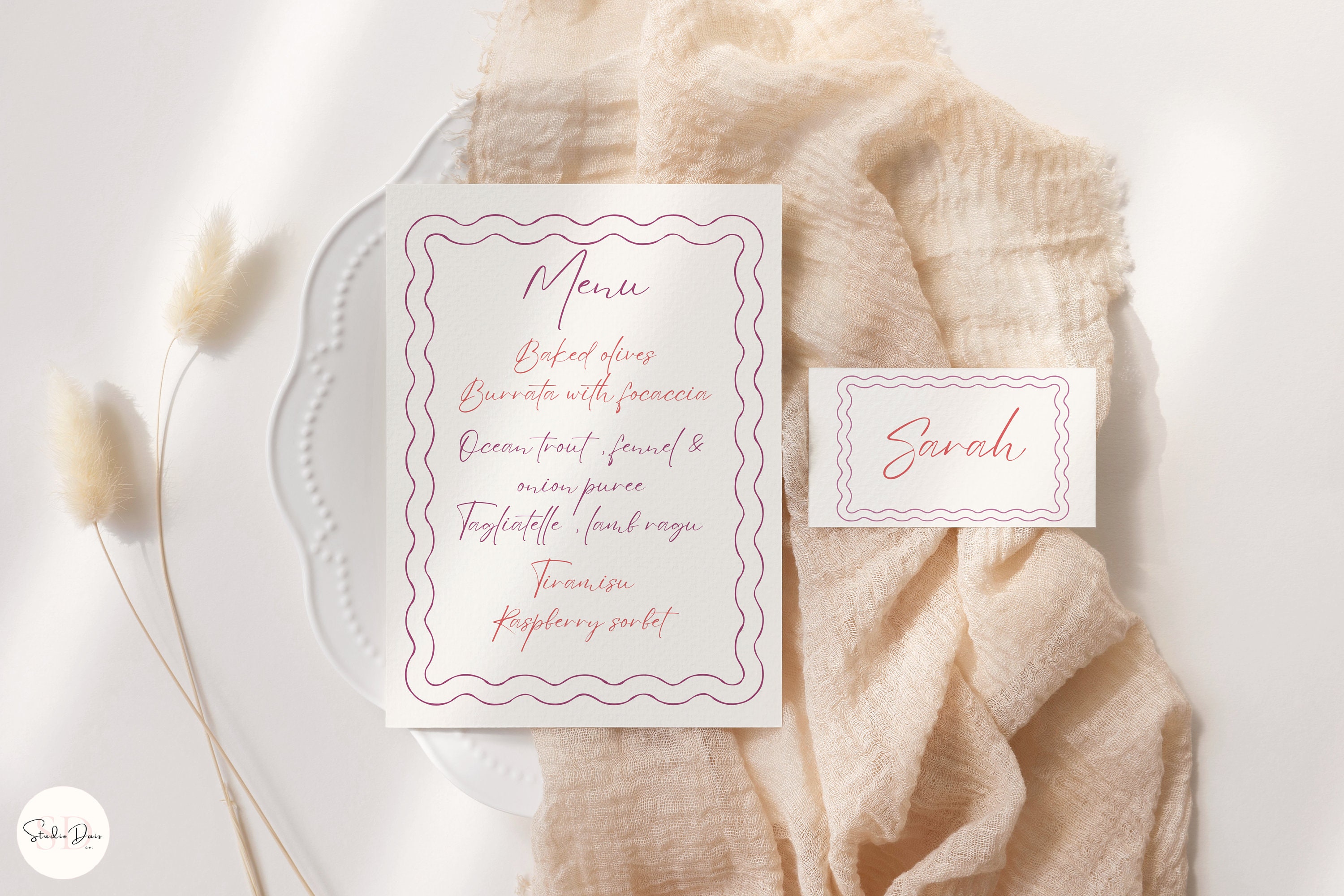 Menu and Place Card Templates Customisable Colourful Wavy Menu & Place ...