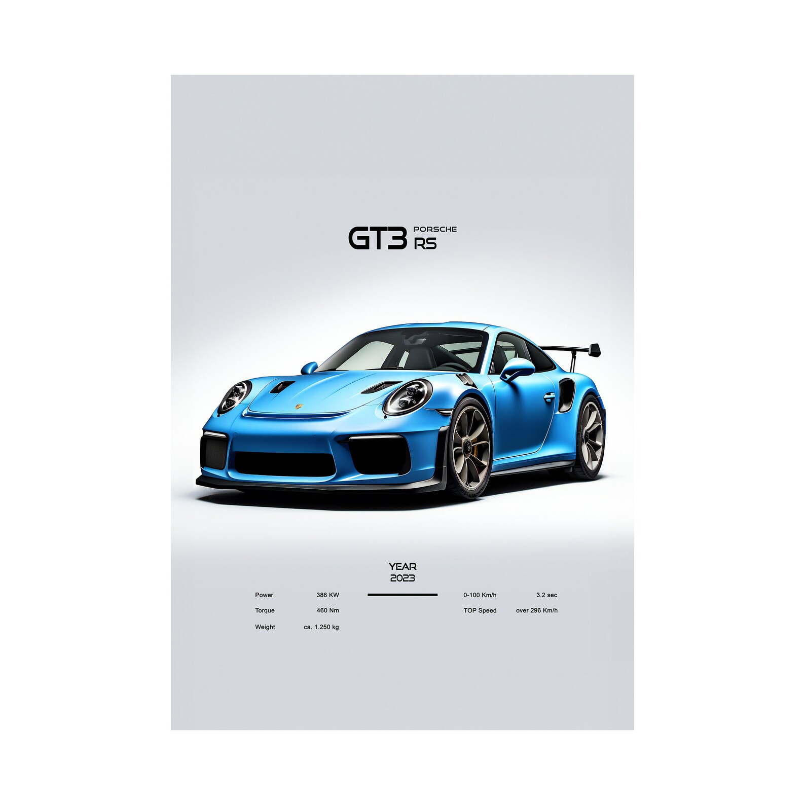 911 GT3 RS Poster Digital Download Blue Car 911 Wall Art Sports Car ...