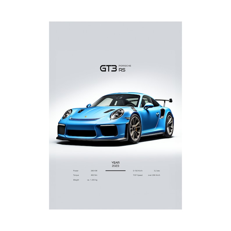 911 GT3 RS Poster Digital Download Blue Car 911 Wall Art Sports Car ...