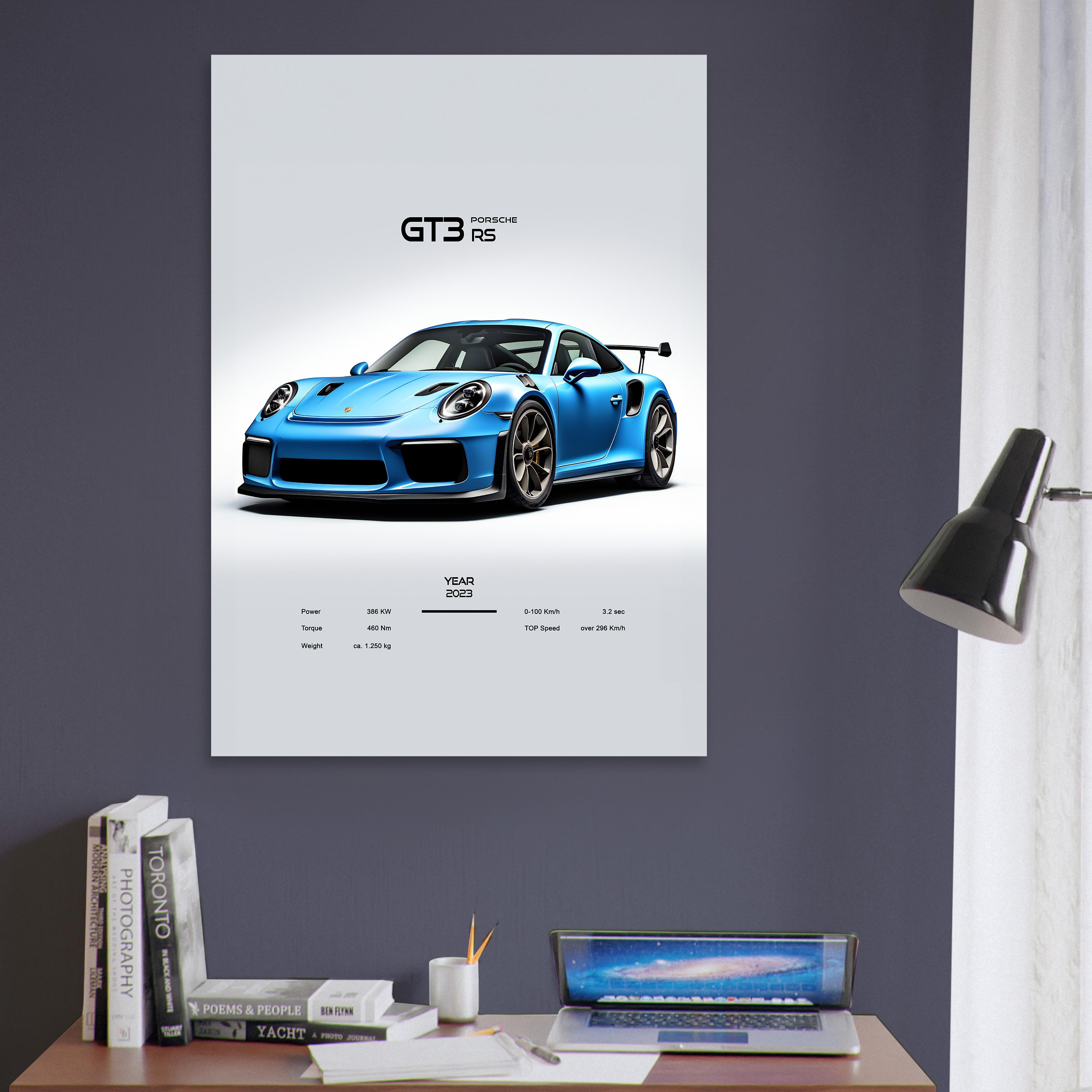 911 GT3 RS Poster Digital Download Blue Car 911 Wall Art Sports Car ...