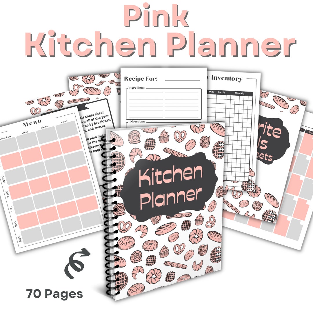 70 Page Pink Printable Kitchen Planner Meal Planner Recipes Pantry ...