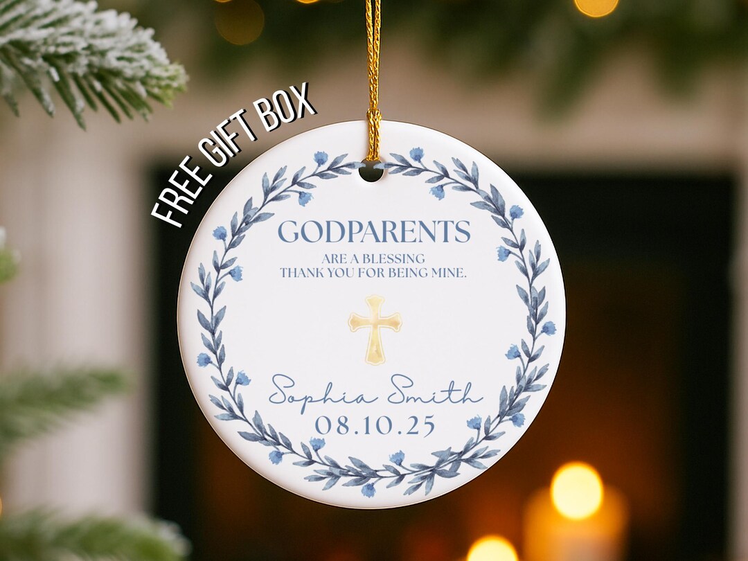 Godparents Custom Ornament Blue God Bless Custom Baptism Present ...