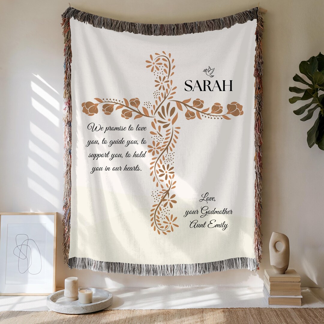 Personalized Baptism Blanket With Cross, Baby Gift From Godmother ...