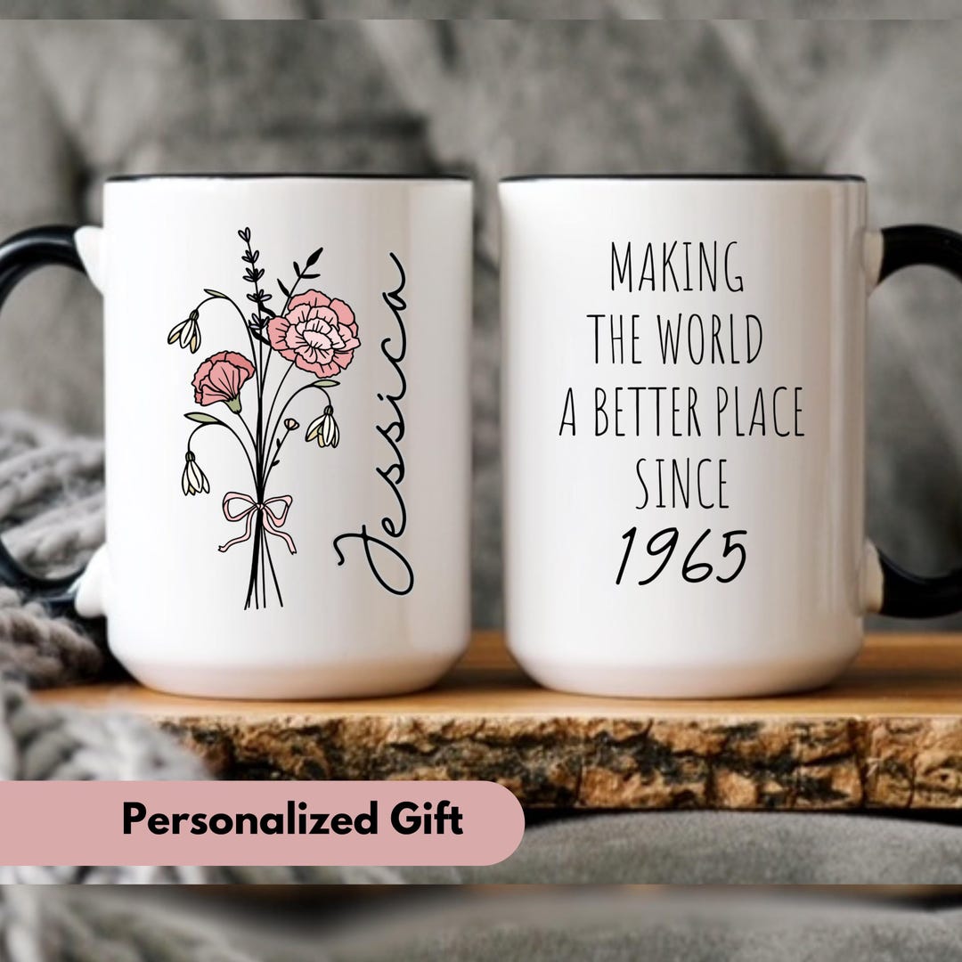 Custom 60th Birthday Gift, Happy 60th Birthday Mug, 1965 Mug, Six-tea ...