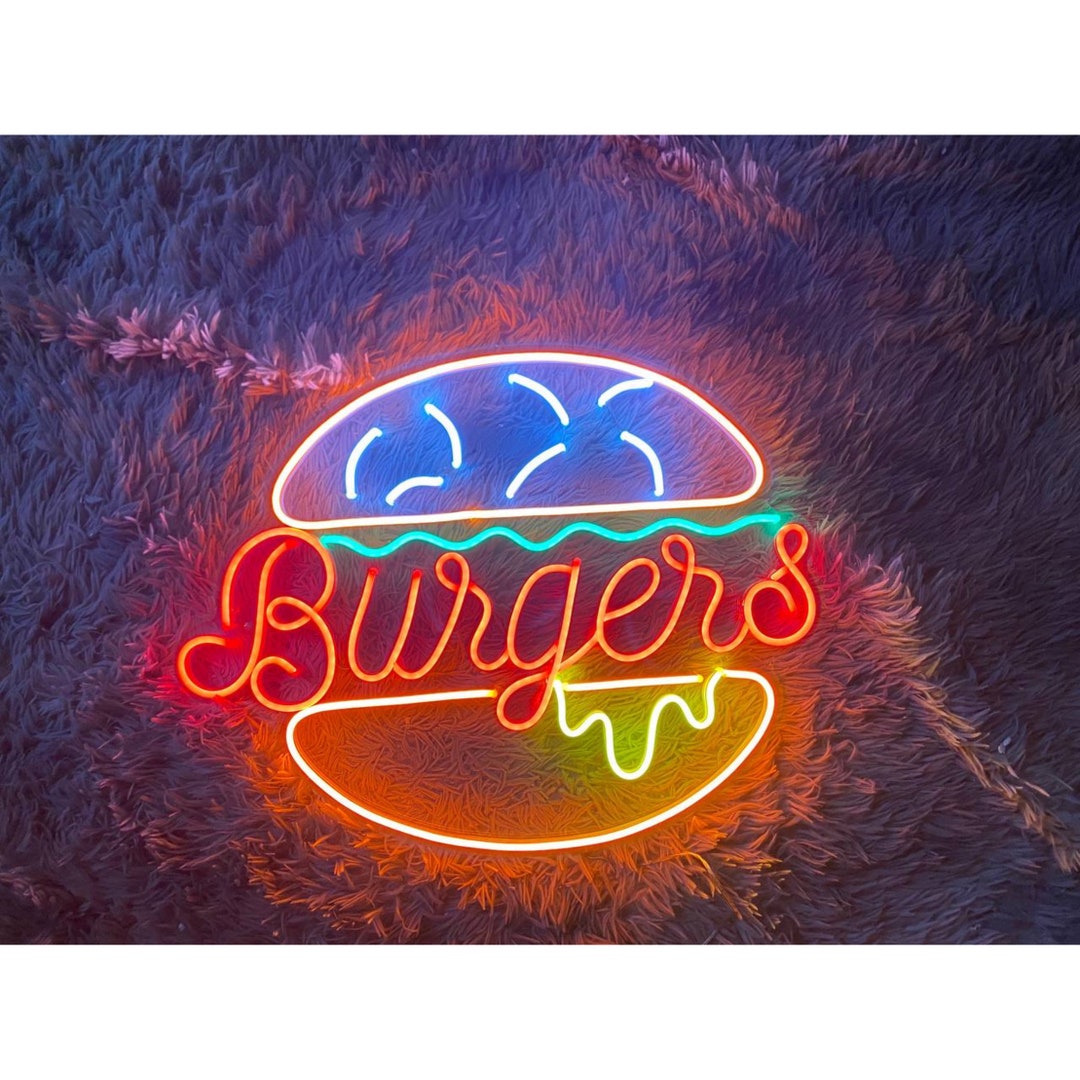 Burger Neon Sign Burger Led Light Burger Neon Light - Etsy