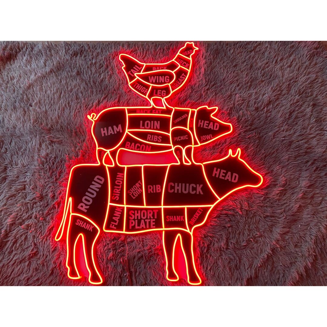 Meat Neon Sign Beef Pork Chicken Led Light Cow Pig Chicken - Etsy