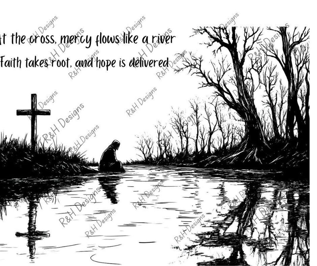 Mercy Flows Like a River | Laser Ready SVG | Christian Engraving Design ...