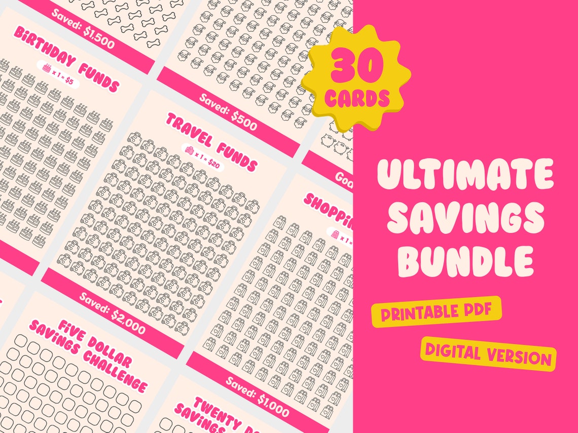 Pink Savings Challenge Cards Printable Savings Journey Cards Instant ...