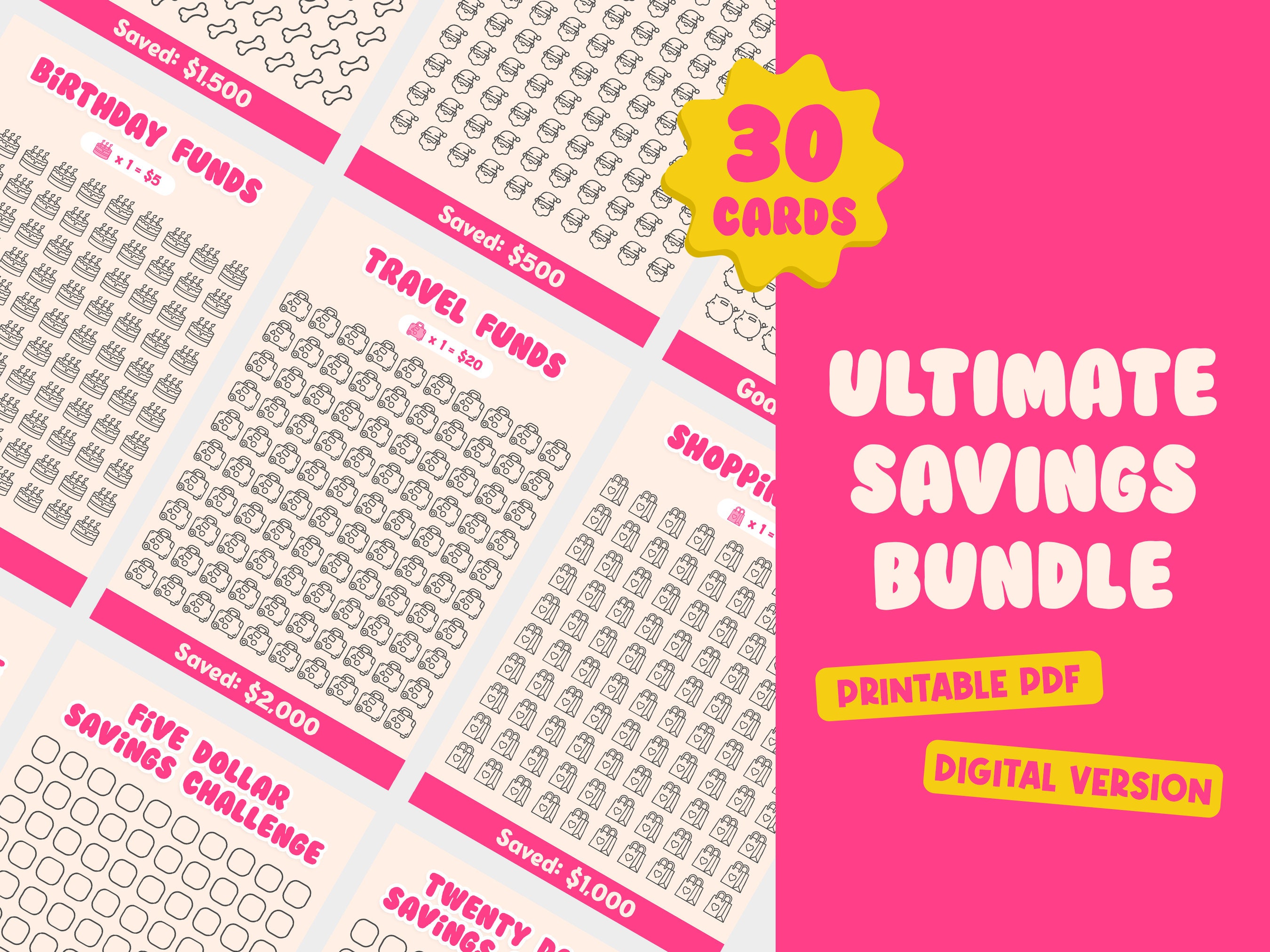 Pink Savings Challenge Cards Printable Savings Journey Cards Instant ...