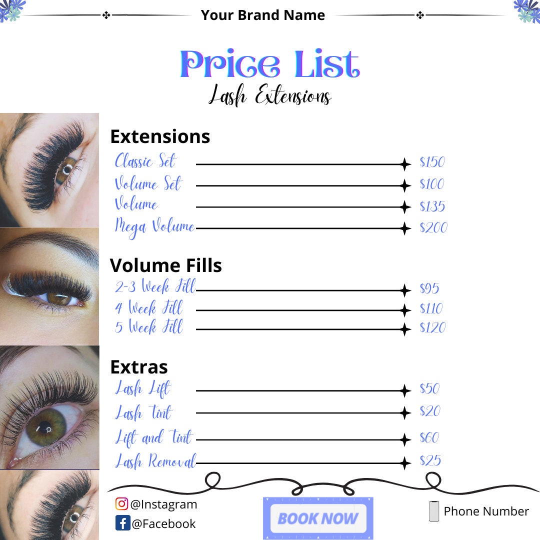 Price List Template, Editable Eyelashes Extensions Pricing Template ...