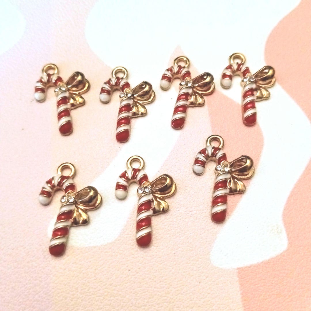 Christmas Candy Cane Charms Set of 7 Charms for DIY Crafts Jewelry ...