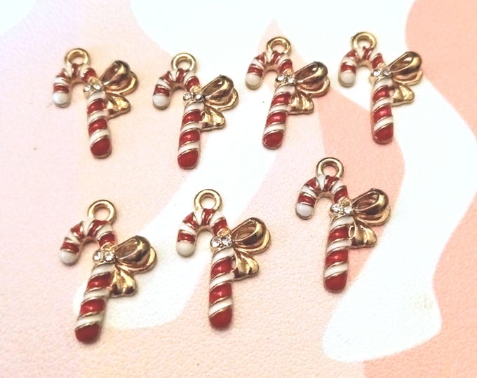 Christmas Candy Cane Charms Set of 7 Charms for DIY Crafts Jewelry ...