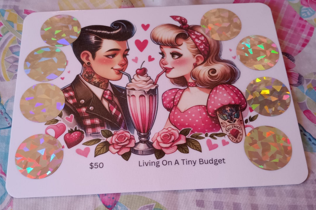 Cute Retro Couple Milk Shake Love Valentine's Scratch off Saving ...