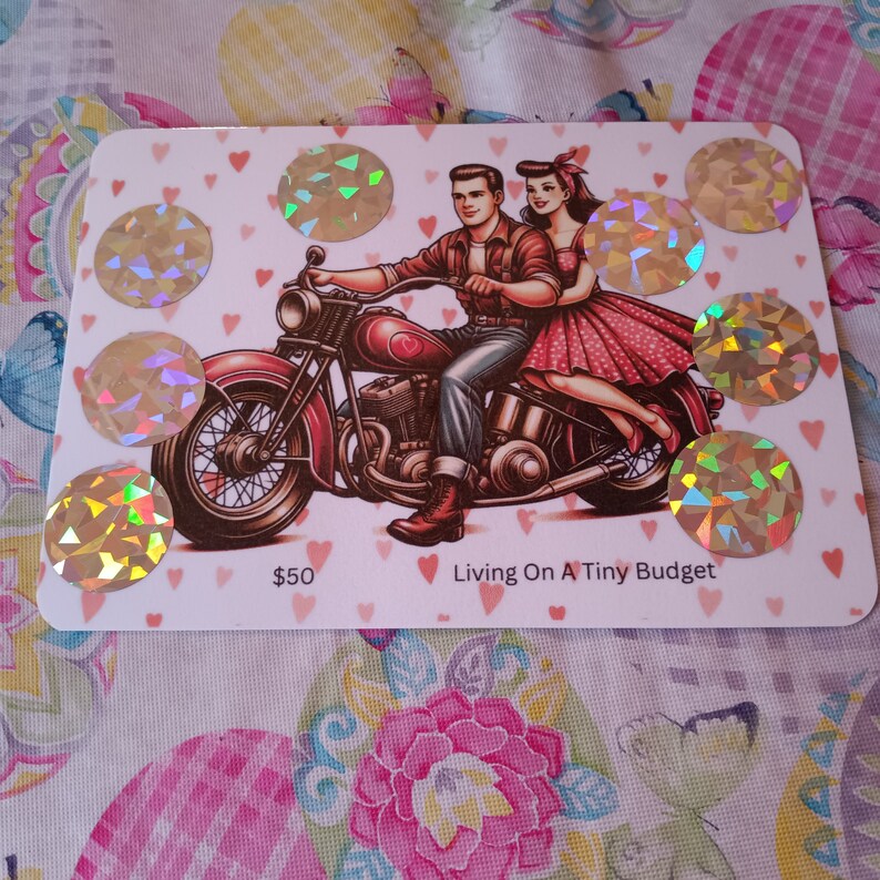 Cute Retro Couple Love Motorcycle Valentine's Scratch off Saving ...
