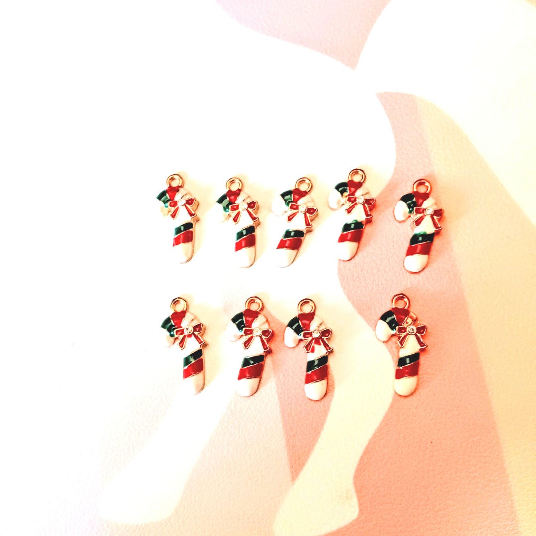 Christmas Candy Cane Charms Set of 9 Charms for DIY Crafts Jewelry ...