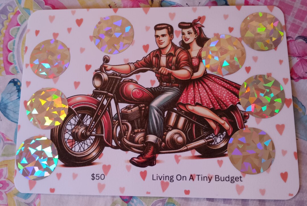 Cute Retro Couple Love Motorcycle Valentine's Scratch off Saving ...