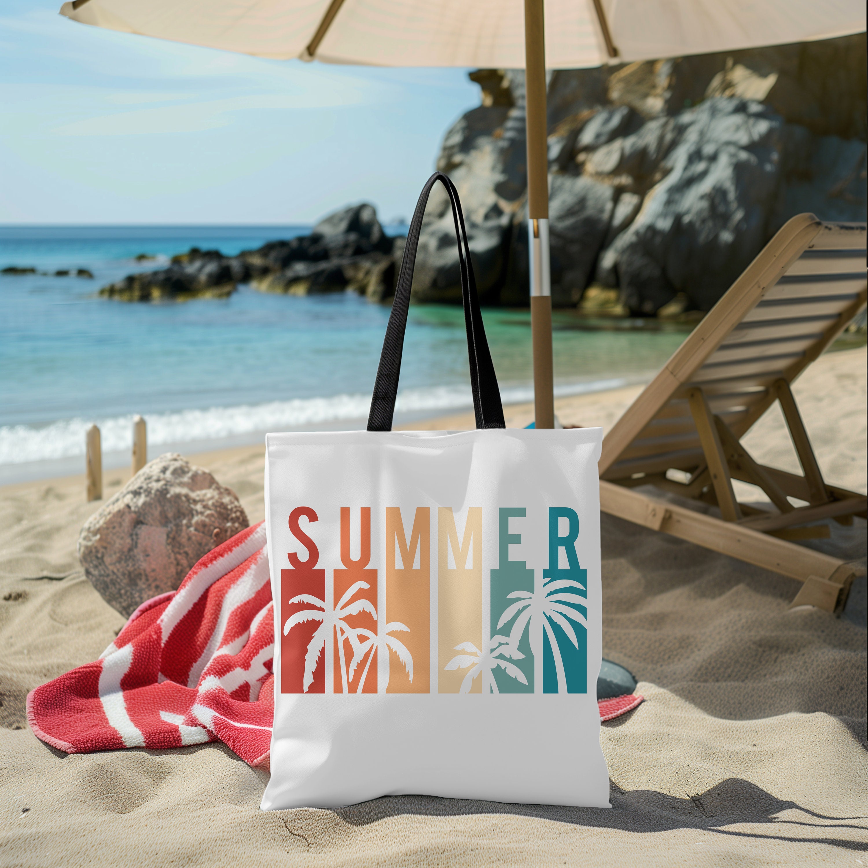 Summer Palm Tree Canvas Tote Bag - Beach Vibes - Etsy