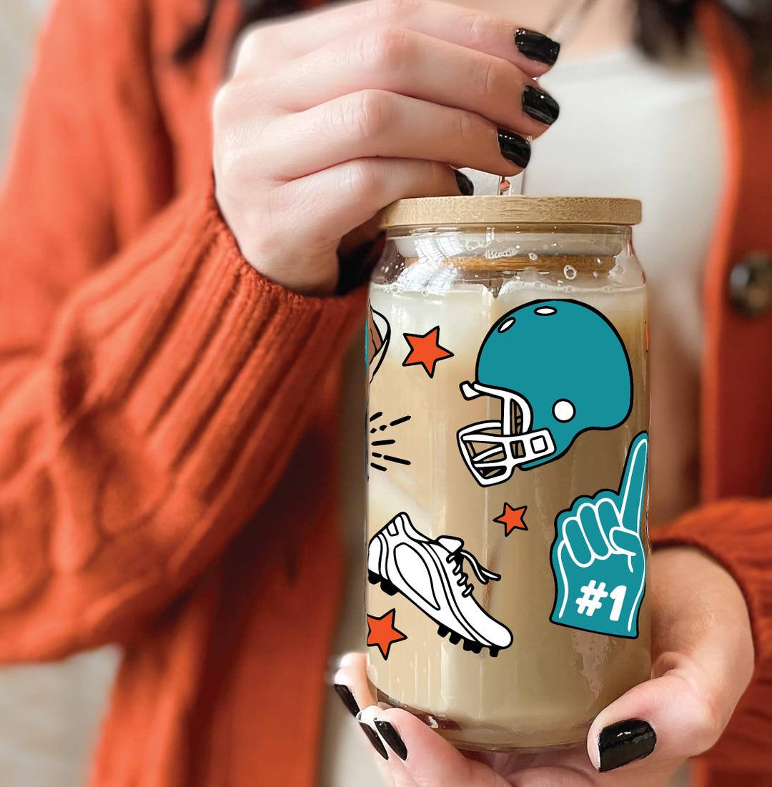 Custom Team Football Doodle Glass Tumbler With Lid & Straw - Etsy