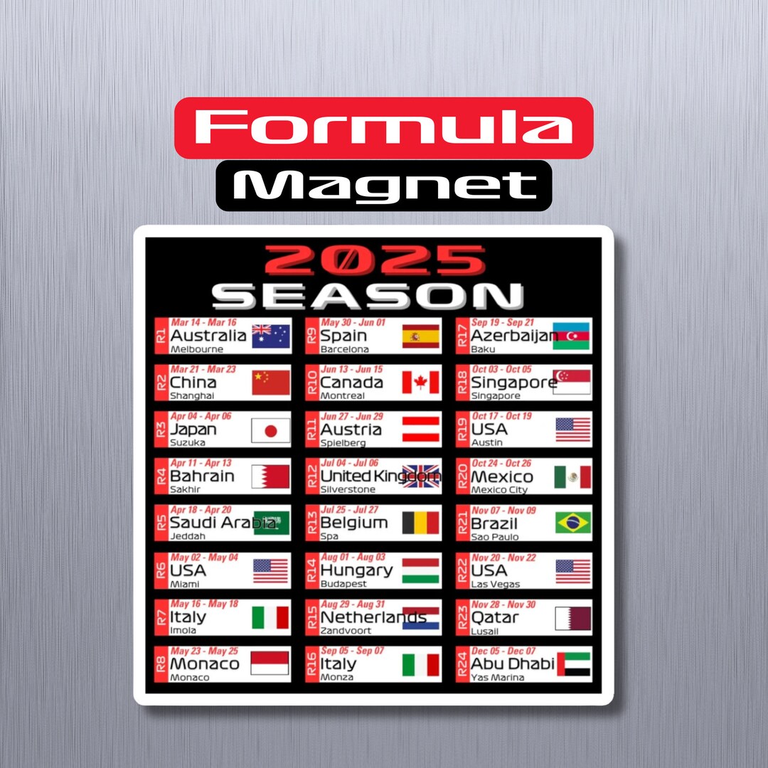 Formula 1 2025 Formula 1 Calendar Formula 1 Magnet Formula 1 Gift ...