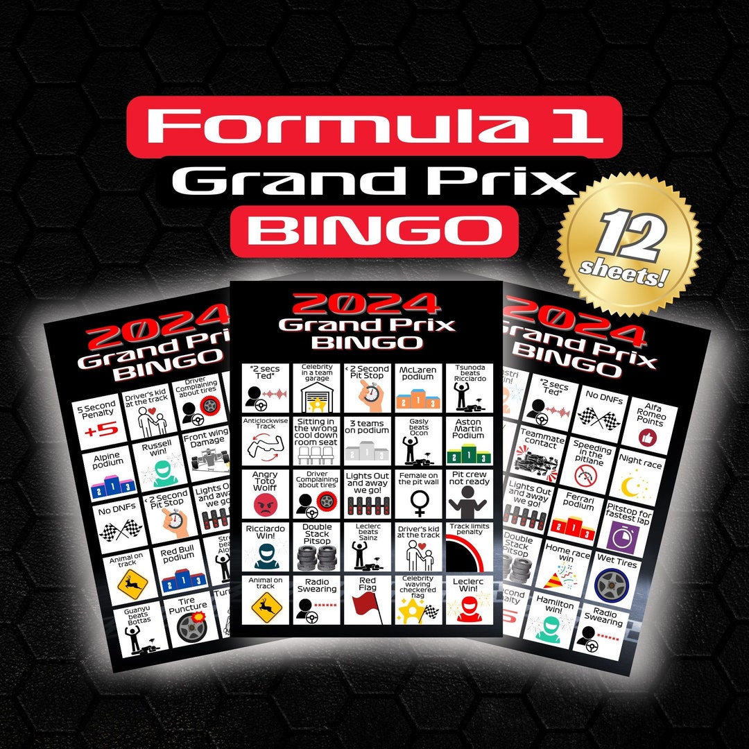 Formula 1 Bingo F1 Bingo for Formula 1 Fans Formula 1 Party F1 Party F1 ...