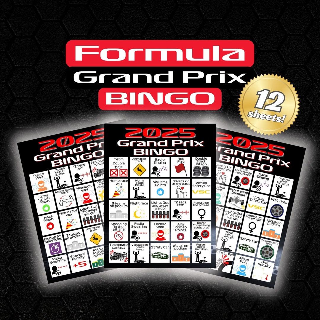 Formula 1 Bingo F1 Bingo for Formula 1 Fans Formula 1 Party F1 Party F1 ...