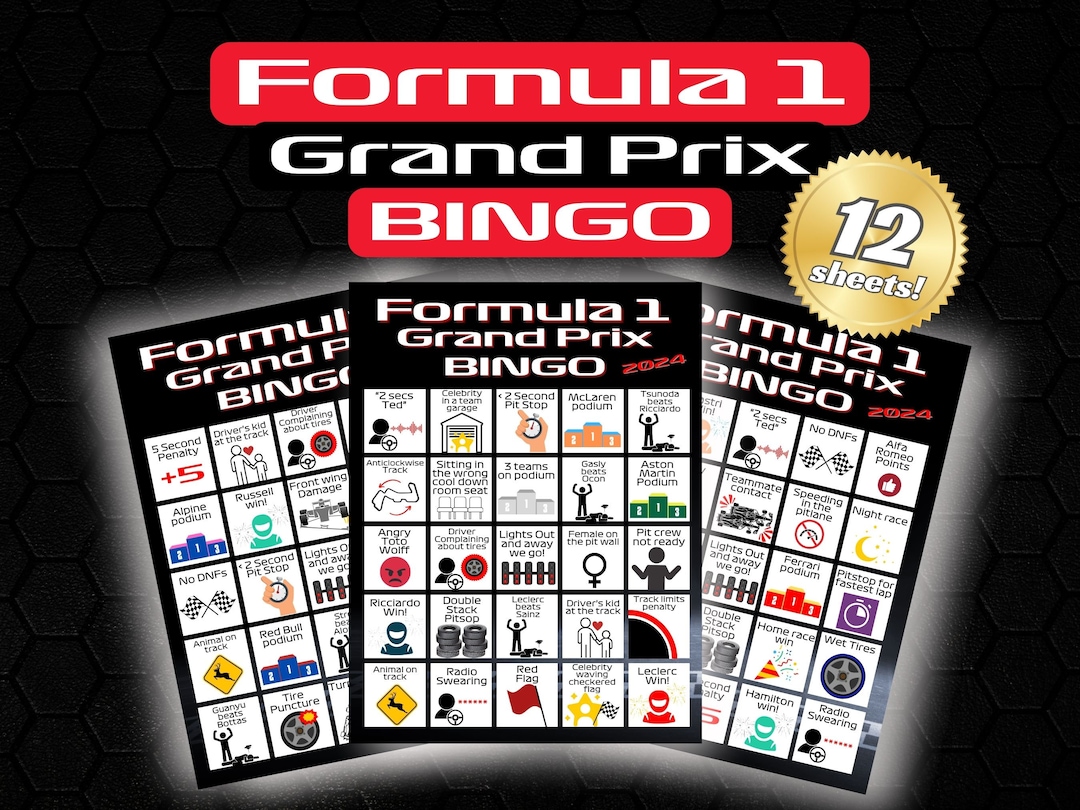 Formula 1 Bingo F1 Bingo for Formula 1 Fans Formula 1 Party F1 Party F1 Grand Prix Bingo Cards ...