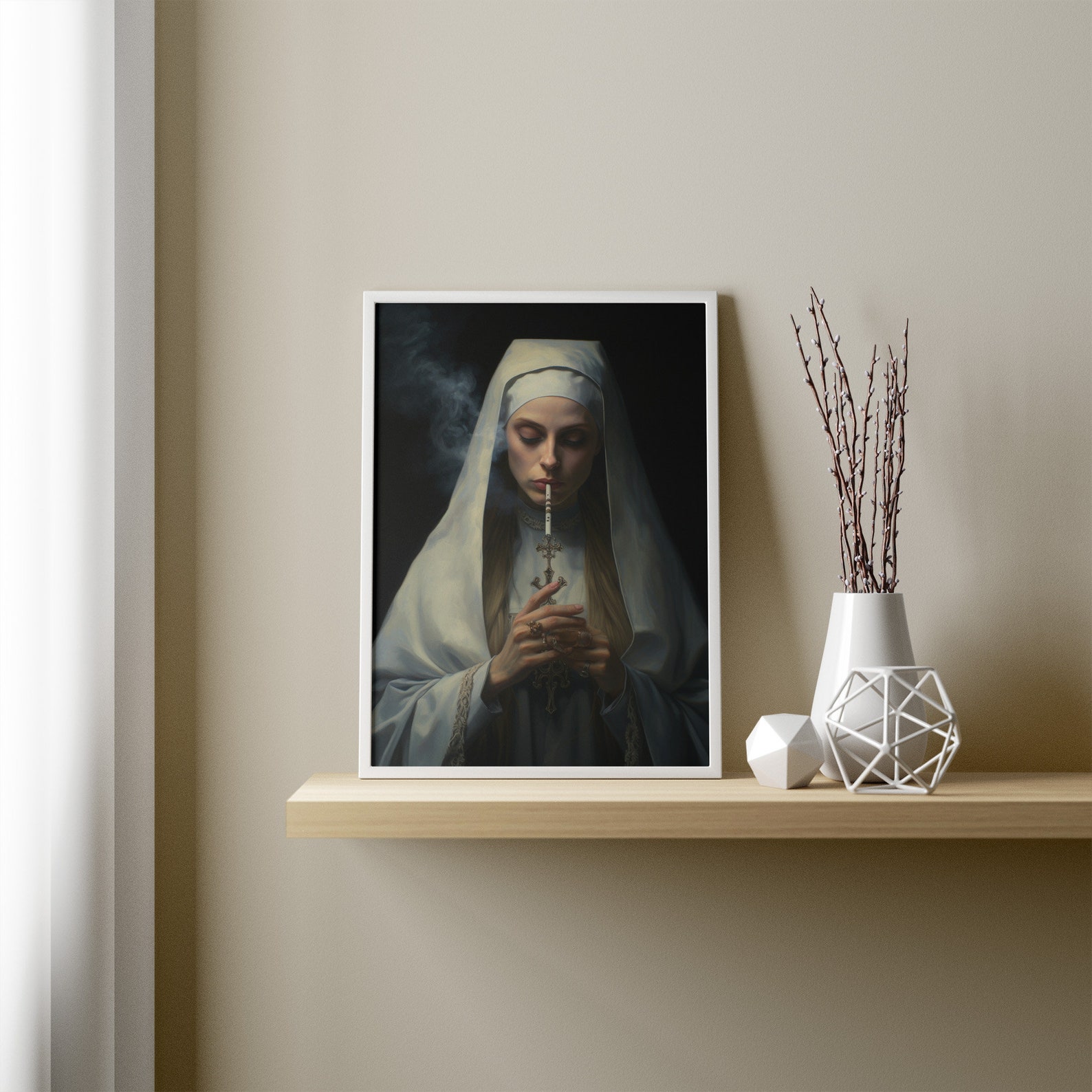 Sacred Vices | Nun With Cigarette and Golden Cross | Digital Wall Art ...