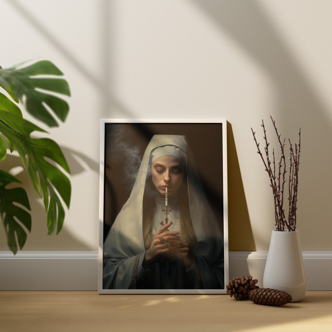 Sacred Vices | Nun With Cigarette and Golden Cross | Digital Wall Art ...