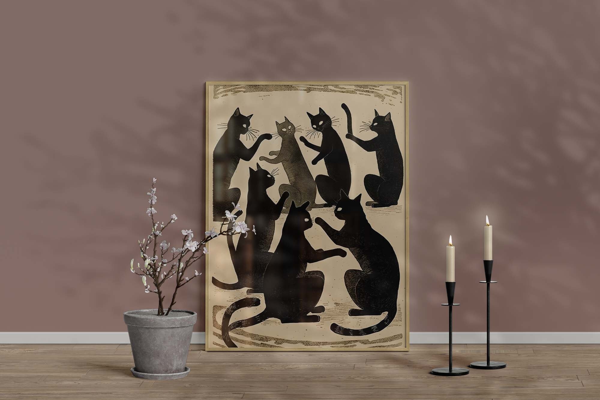 Minimalistic Gothic Cats Digital Wall Art Print Playful - Etsy