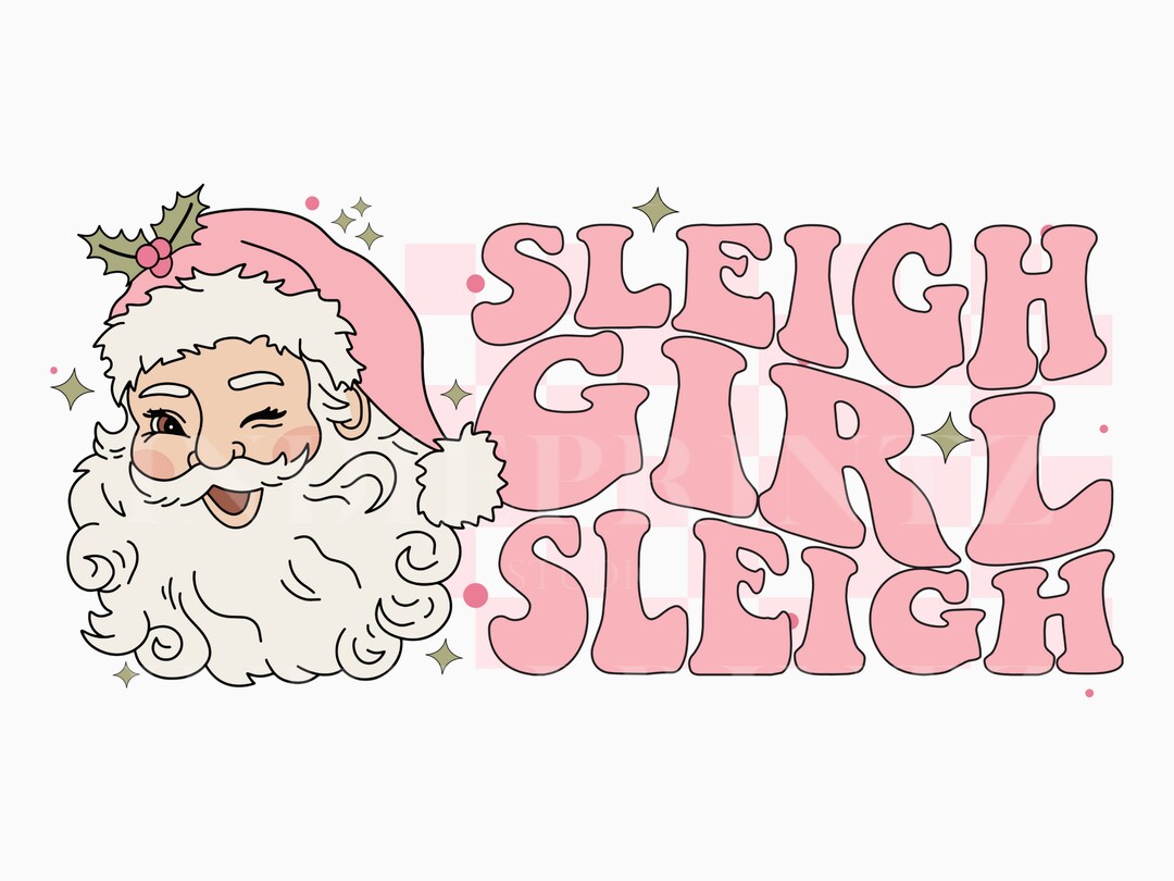 Pink Santa, Sleigh Girl Sleigh PNG, Retro Christmas PNG, Holiday Png ...